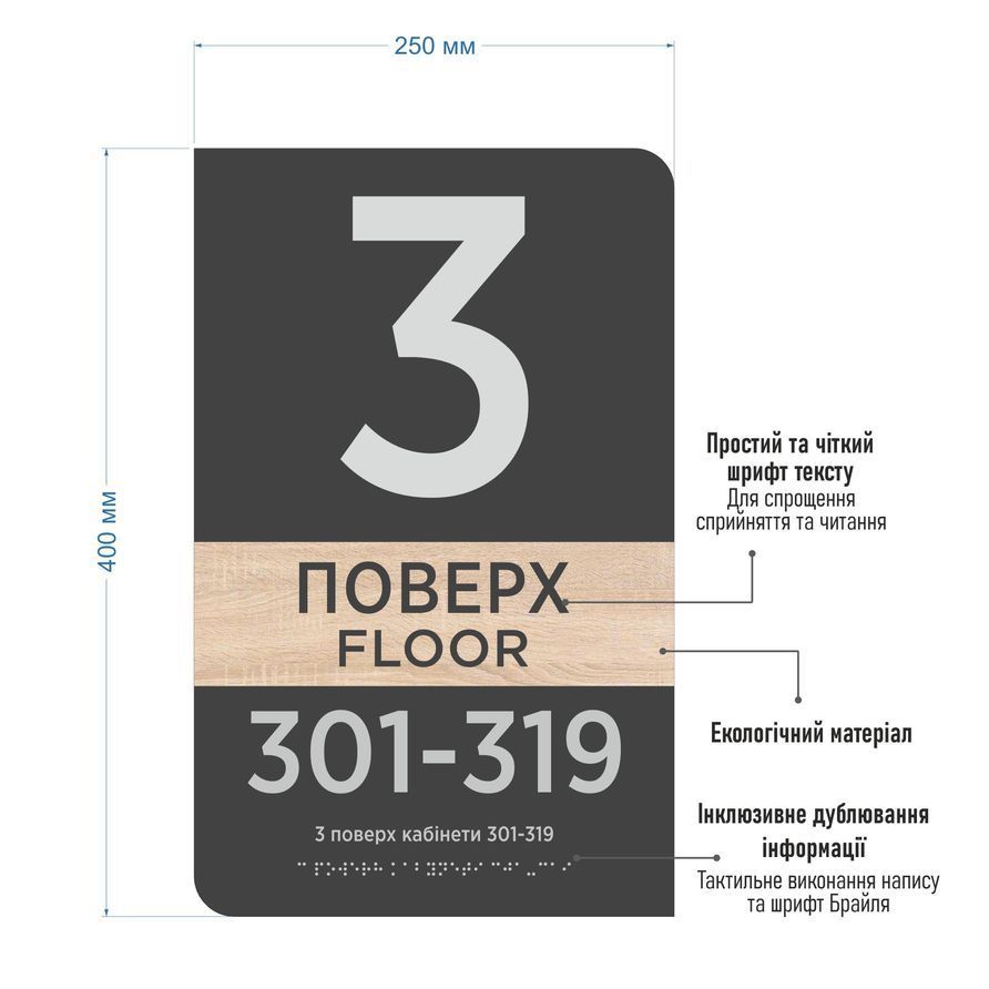 Sign "Floor" index with braille and cabinet numbers made of metal and ...
